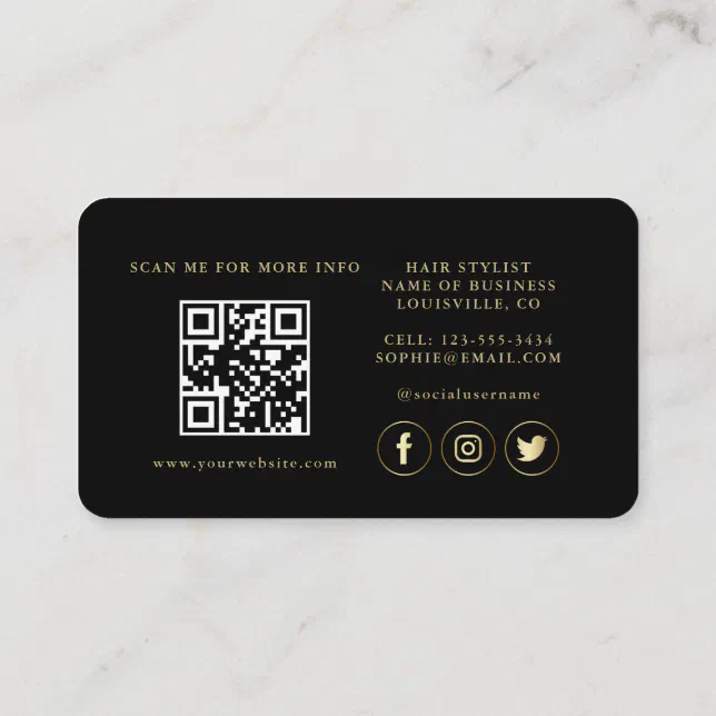 QR Code Luxury Gold Black Professional Business Card | Zazzle