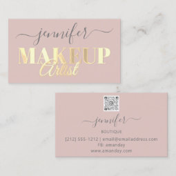 QR Code Makeup Artist Gold Confetti Rose Gold Business Card | Zazzle