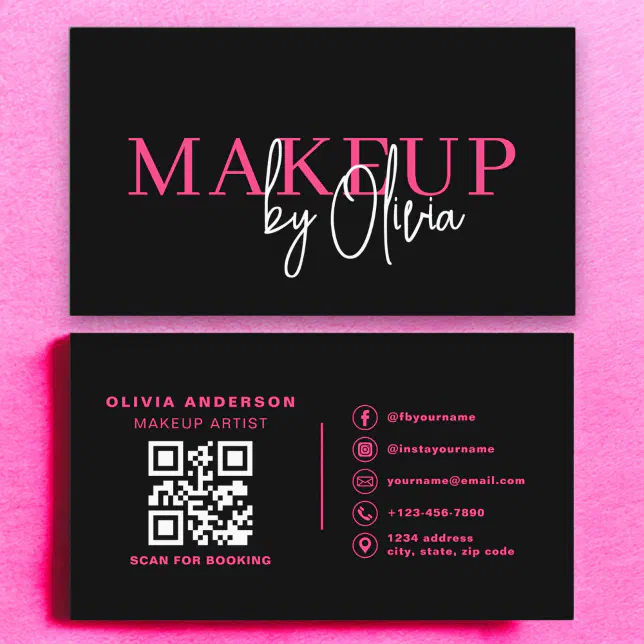 QR Code Makeup Artist Hot Pink Social Media Business Card | Zazzle