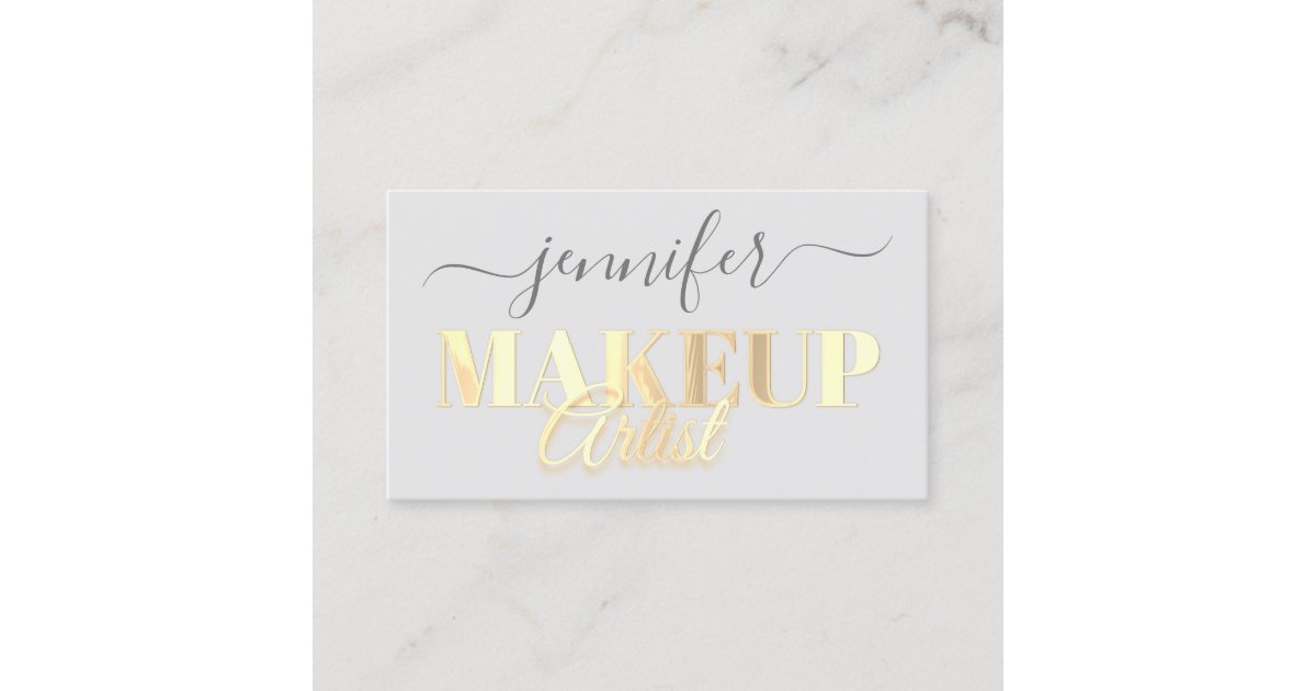 QR Code Makeup Artist Script Gray Gold Business Card | Zazzle