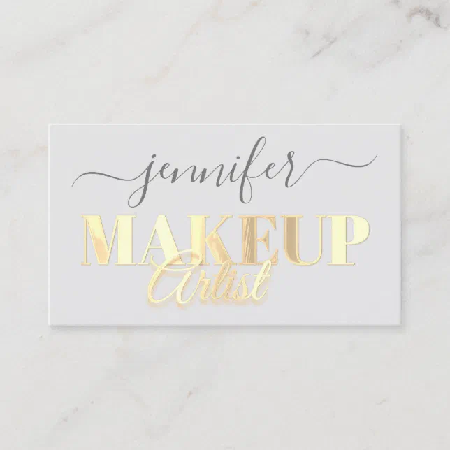 QR Code Makeup Artist Script Gray Gold Business Card | Zazzle