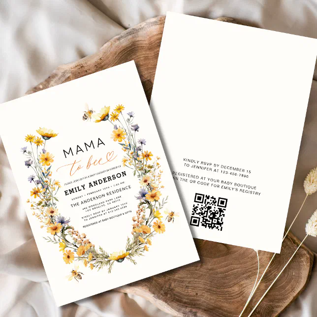 QR Code Mama to Bee Wildflower Baby Shower Invitation | Zazzle