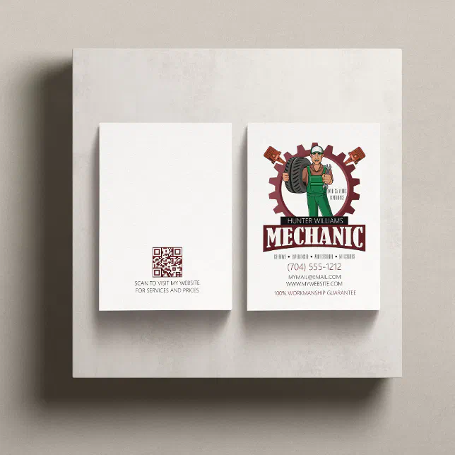 QR Code Mechanic Auto Repair Maintenance Steel Business Card | Zazzle