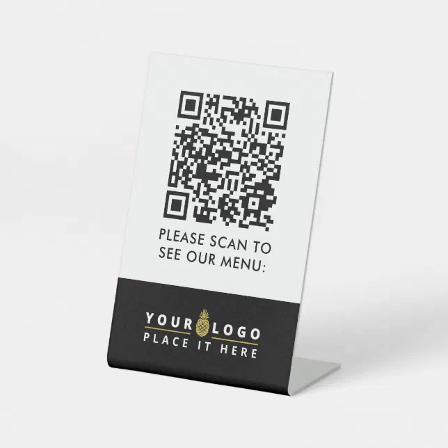 QR Code Menu Black Logo Contactless Modern Cafe Pedestal Sign | Zazzle