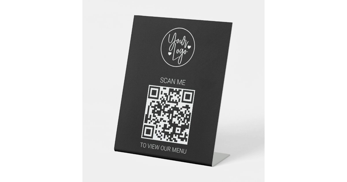QR Code Menu Black Logo Modern Contactless Pedestal Sign | Zazzle