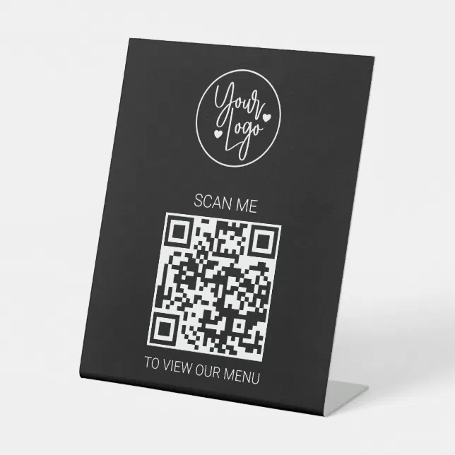 QR Code Menu Black Logo Modern Contactless Pedestal Sign | Zazzle