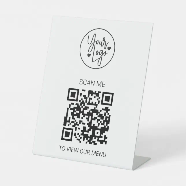 QR Code Menu Business Logo Contactless Modern Pedestal Sign | Zazzle