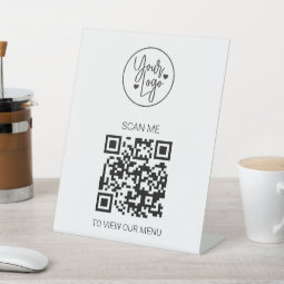 QR Code Menu Business Logo Contactless Modern Pedestal Sign | Zazzle