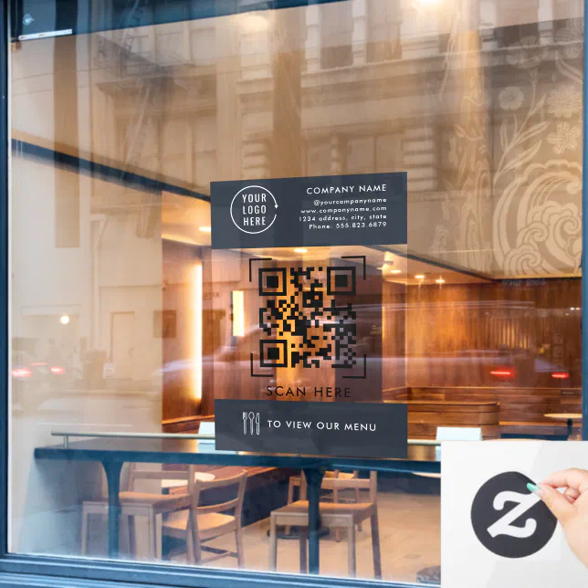 QR Code Menu | Business Logo Contactless Window Cling | Zazzle