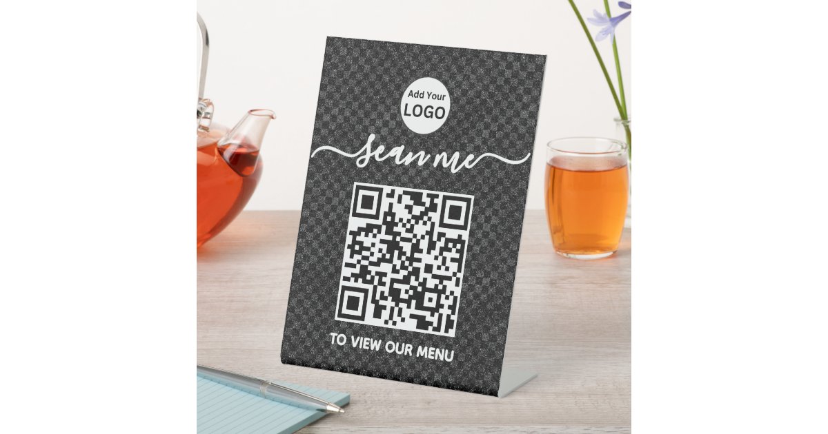 QR Code Menu | Logo Black Contactless Modern Pedes Pedestal Sign | Zazzle