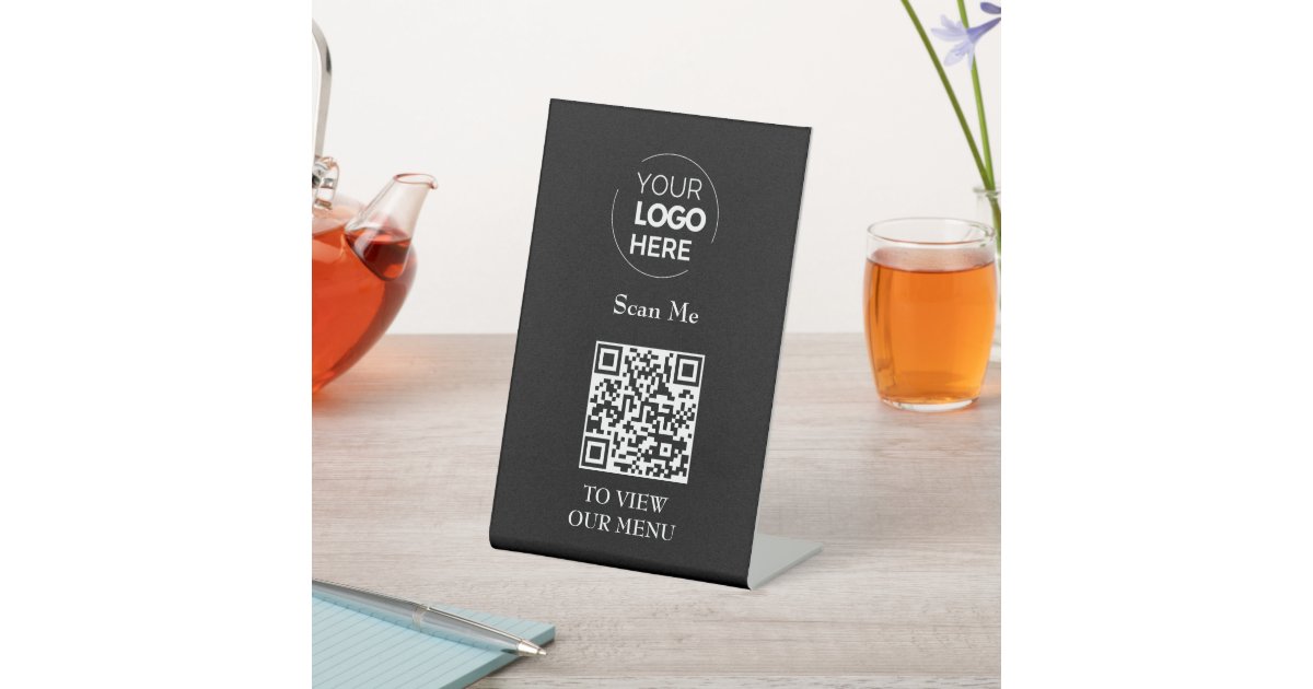 QR Code Menu | Logo Black Contactless Modern Pedestal Sign | Zazzle