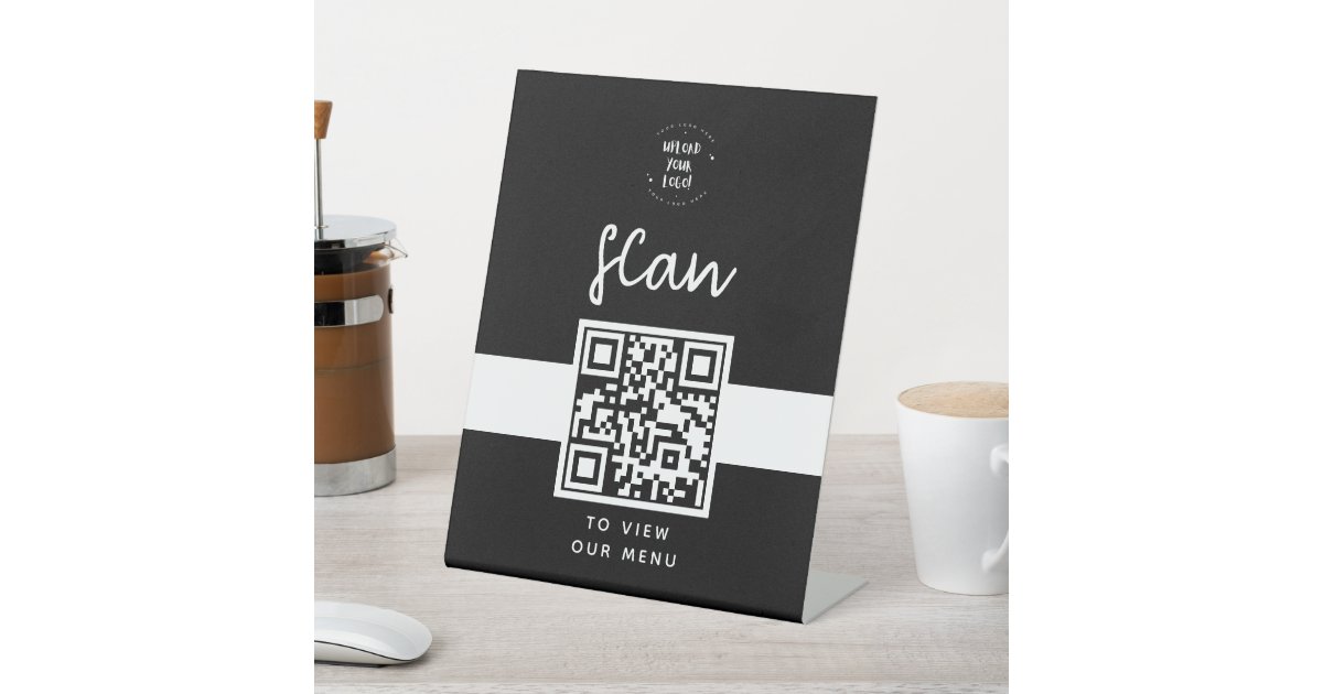 QR Code Menu | Logo Black Contactless Modern Pedestal Sign | Zazzle