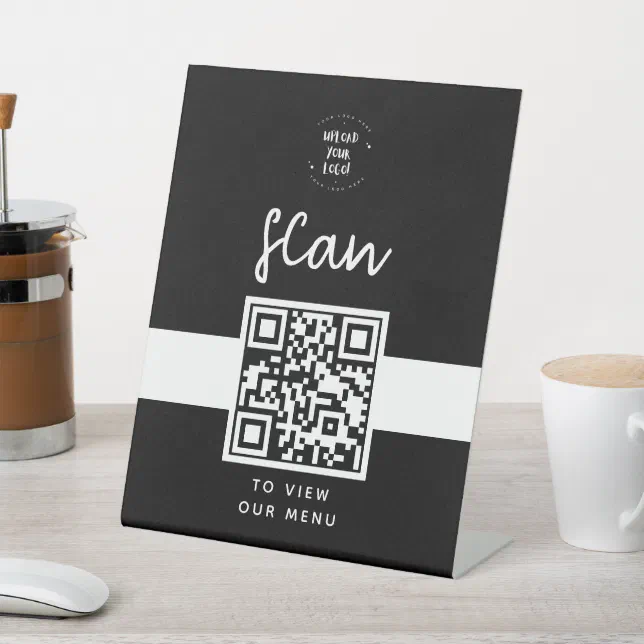QR Code Menu | Logo Black Contactless Modern Pedestal Sign | Zazzle