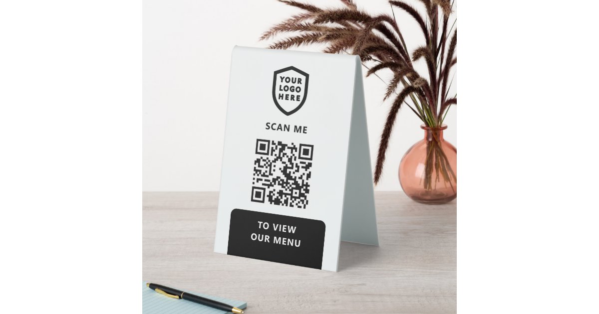 QR Code Menu | Logo Black Modern Table Tent | Zazzle