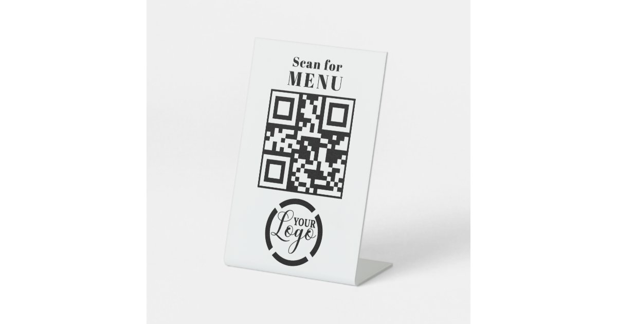 QR Code Menu Logo Contactless Modern Café White Pedestal Sign | Zazzle