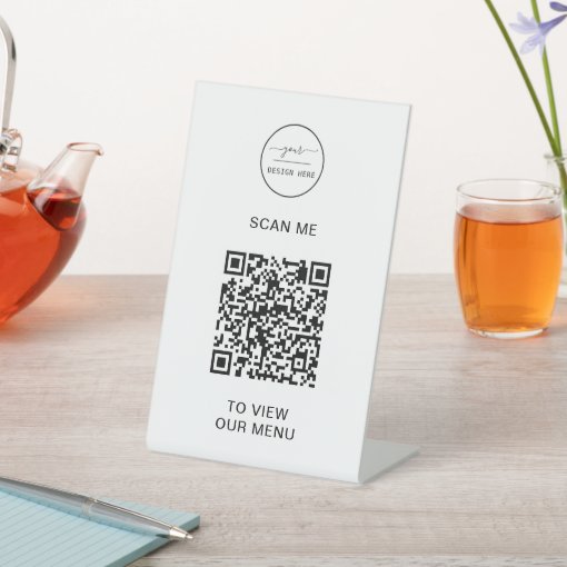QR Code Menu | Logo Contactless Modern Pedestal Sign | Zazzle