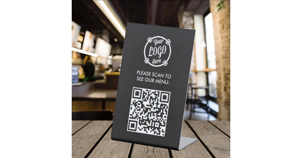 QR Code Menu Logo Contactless Modern restaurant Pedestal Sign | Zazzle