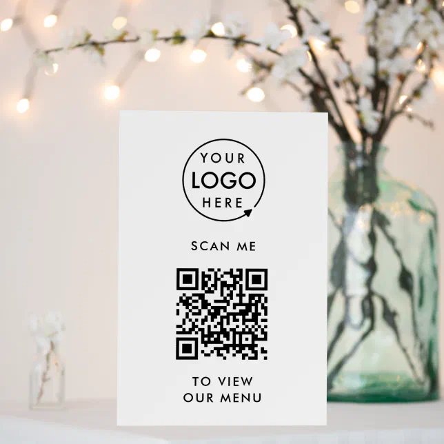 QR Code Menu | Logo Contactless Modern White Foam Board | Zazzle