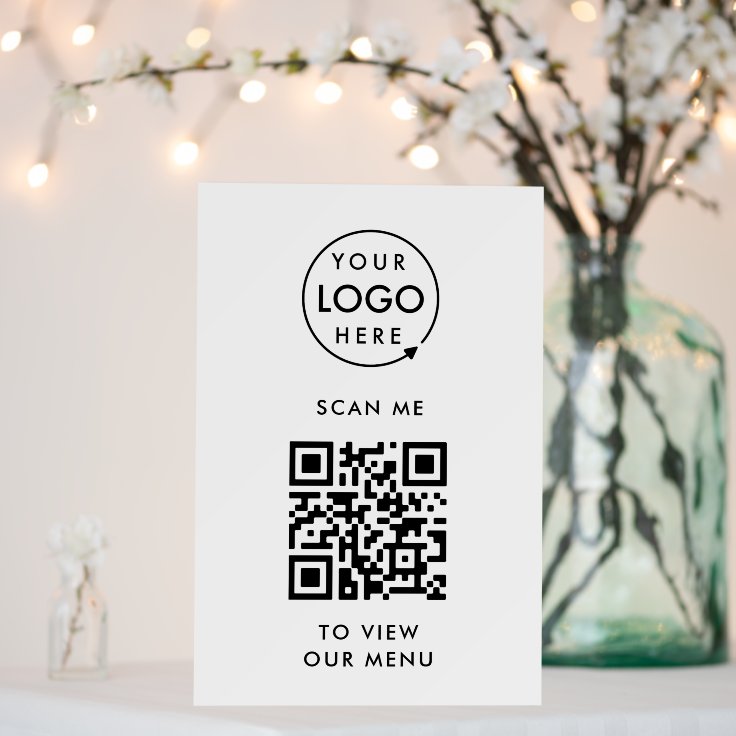 QR Code Menu | Logo Contactless Modern White Foam Board | Zazzle
