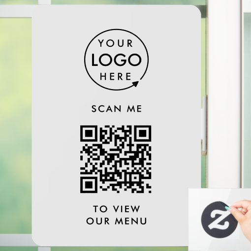 QR Code Menu | Logo Contactless Modern Window Cling | Zazzle