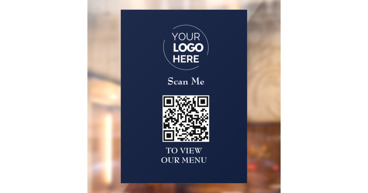 QR Code Menu | Logo Navy Blue Contactless Modern Window Cling | Zazzle