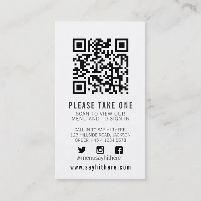 Qr code menu scan black white simple business card | Zazzle