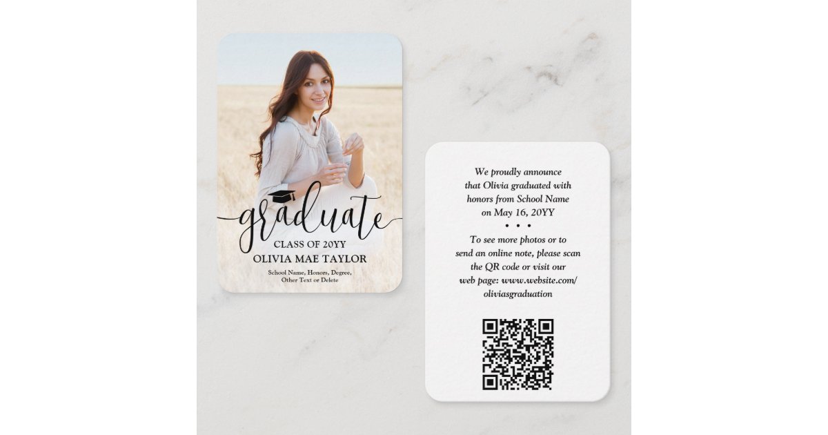 QR Code Mini Graduation Photo Announcement Insert | Zazzle