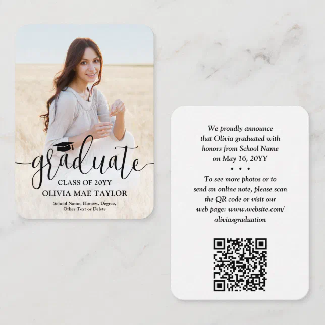 QR Code Mini Graduation Photo Announcement Insert | Zazzle