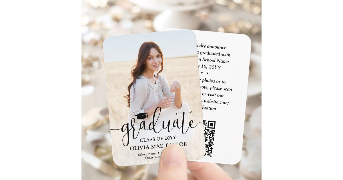 QR Code Mini Graduation Photo Announcement Insert | Zazzle