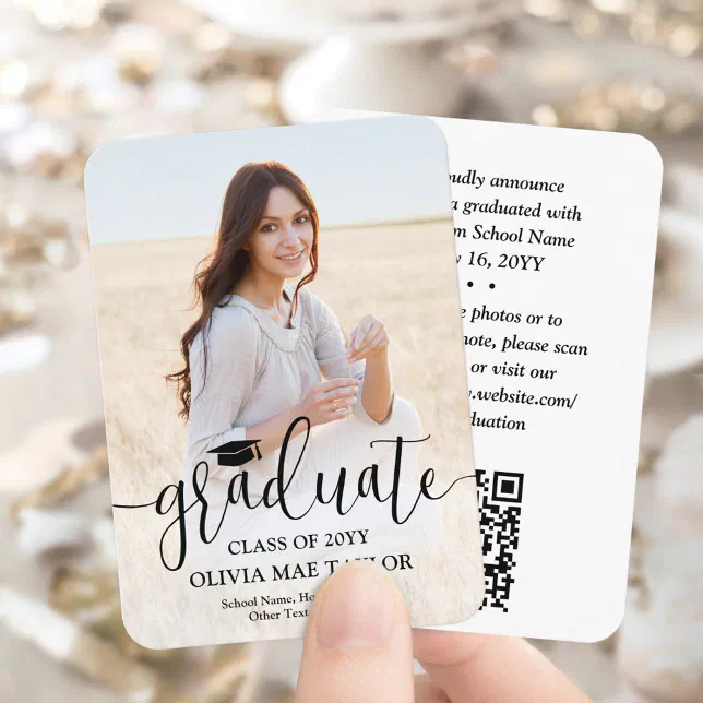 QR Code Mini Graduation Photo Announcement Insert | Zazzle