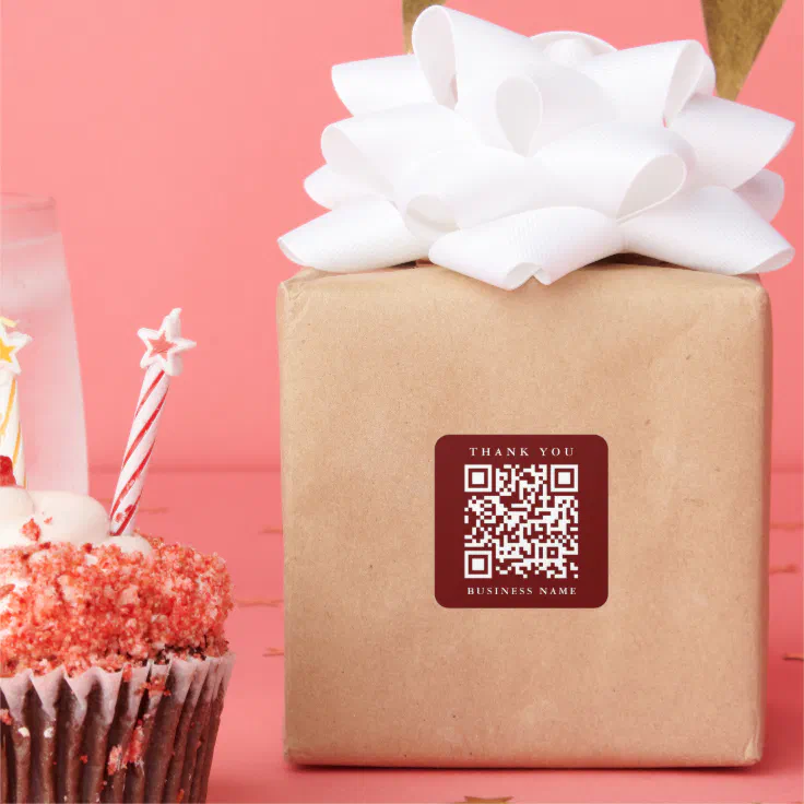 QR Code Minimal Thank You Business Red Square Sticker | Zazzle