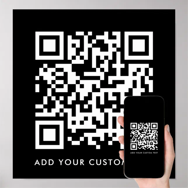 QR Code Minimalist Clean Simple Black Custom Text Poster | Zazzle