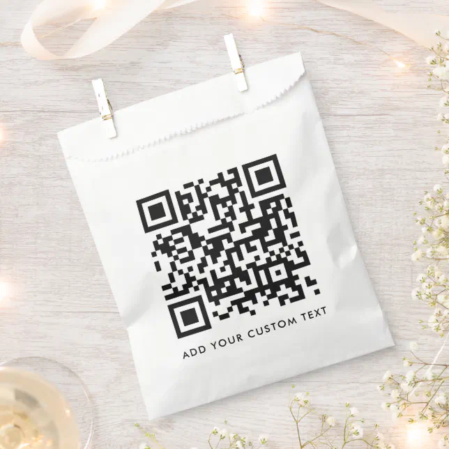 QR Code Minimalist Clean Simple White Custom Text Favor Bag | Zazzle