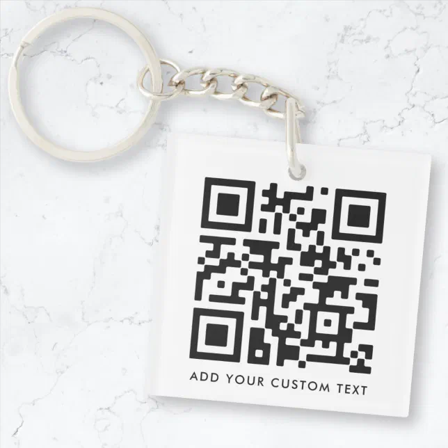 QR Code Minimalist Clean Simple White Custom Text Keychain | Zazzle