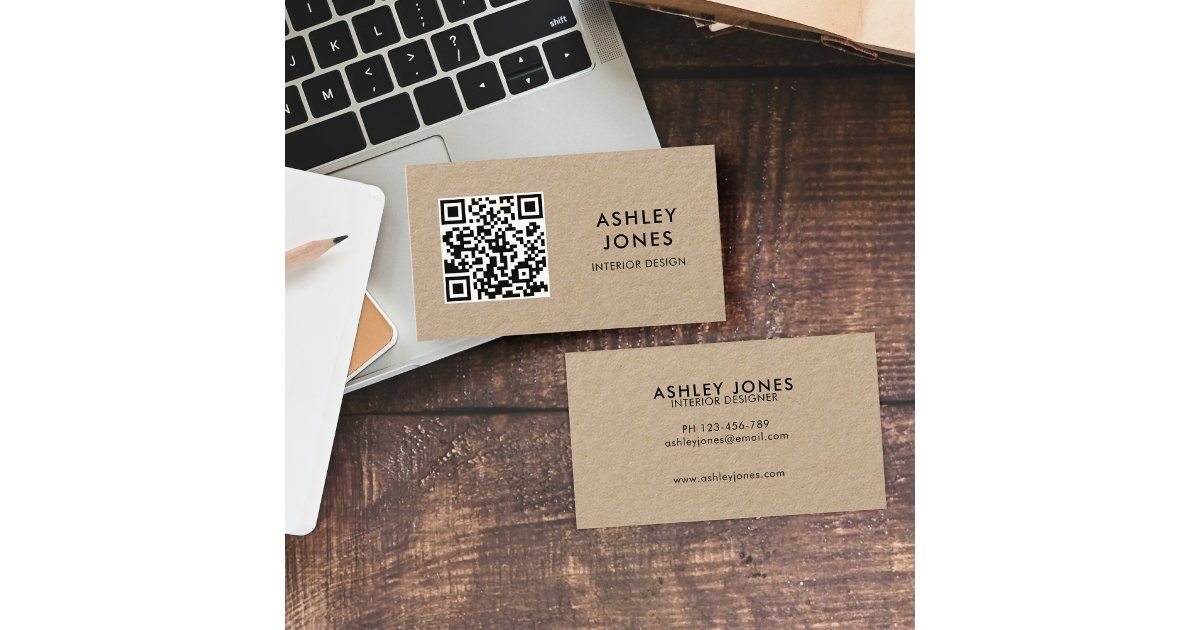 QR Code Minimalist Modern Kraft Business Card | Zazzle