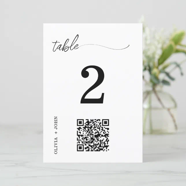 QR Code Minimalist Wedding Table Place Card | Zazzle