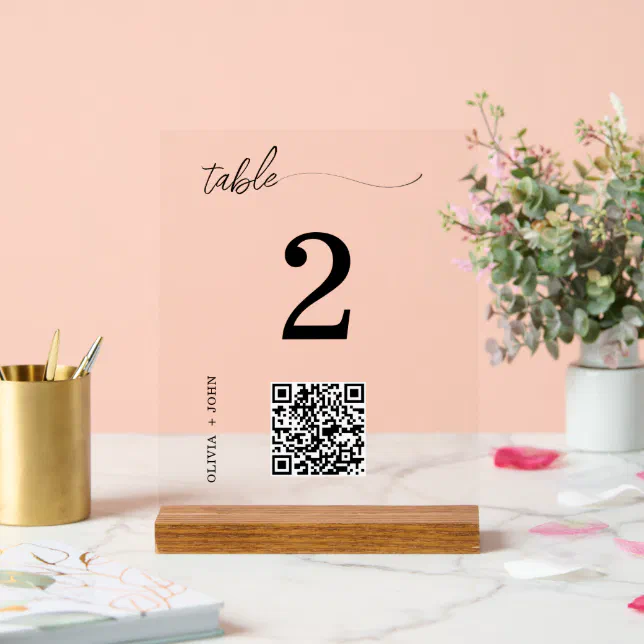 QR Code Minimalist Wedding Table Place Card Acrylic Sign | Zazzle