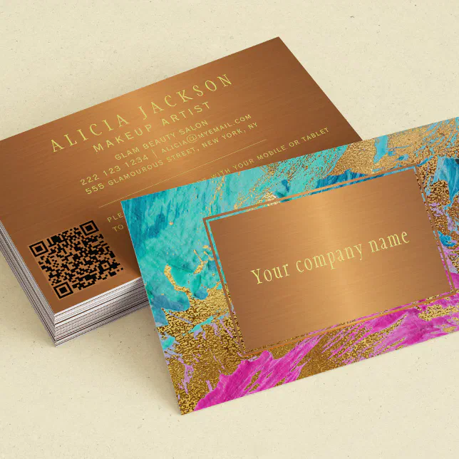 QR CODE modern abstract copper gold your name Business Card | Zazzle