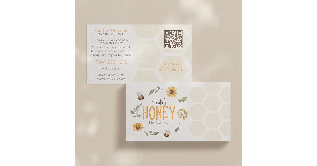 QR Code Modern Apiarist Beekeeper Wreath Honeybee Business Card | Zazzle