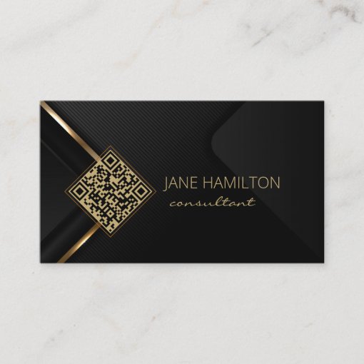 QR Code Modern Black Gold Business Card | Zazzle