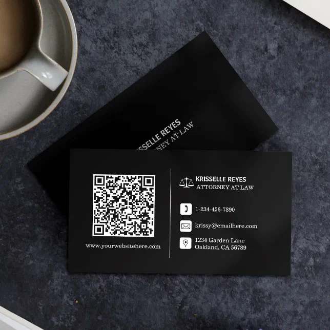 QR Code Modern Black Logo Professional Business Card | Zazzle
