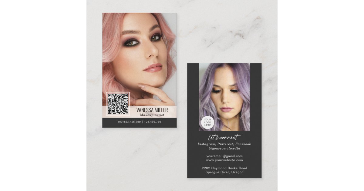 QR Code modern business cards for makeup artist | Zazzle