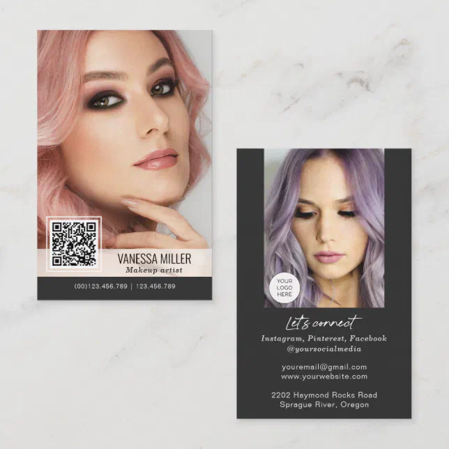 QR Code modern business cards for makeup artist | Zazzle