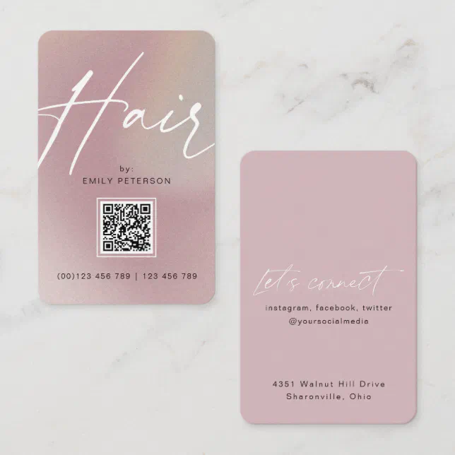 QR code modern chic trendy hair styling vertical Business Card | Zazzle