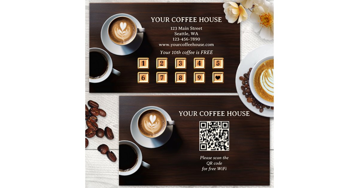QR Code Modern Coffee Loyalty Punch Card | Zazzle