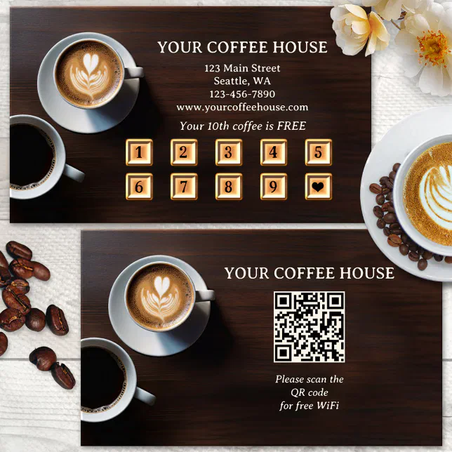 QR Code Modern Coffee Loyalty Punch Card | Zazzle