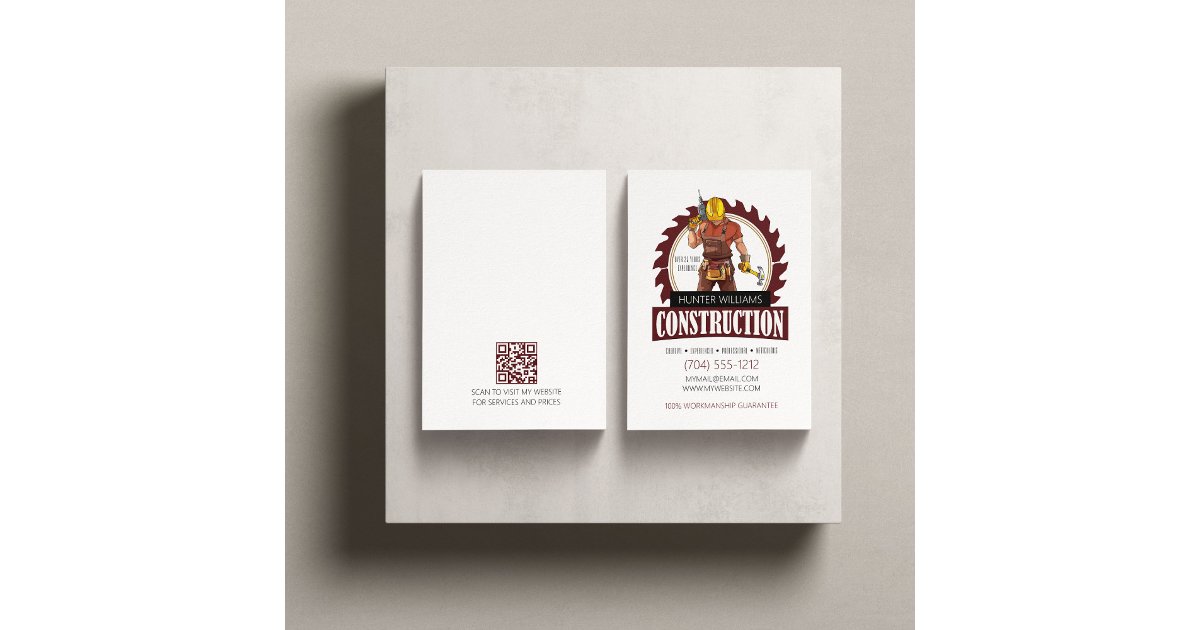 QR Code Modern Construction Professional Vertical Business Card | Zazzle
