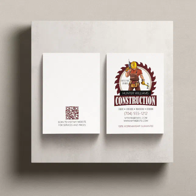 QR Code Modern Construction Professional Vertical Business Card | Zazzle