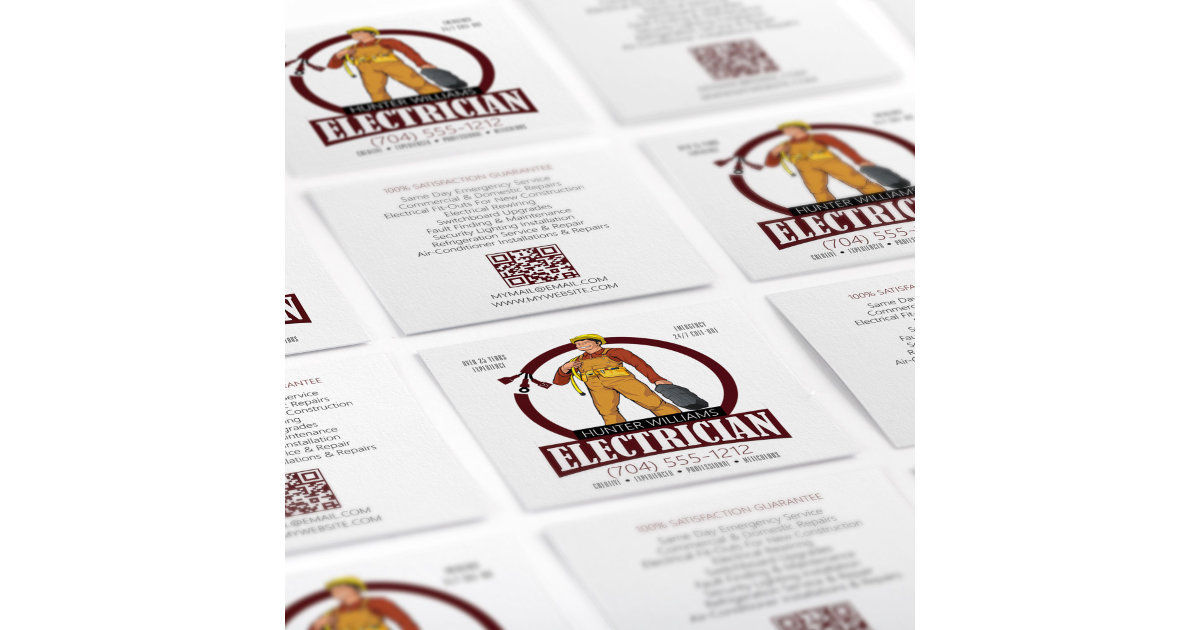 QR Code Modern Electrician Lighting Contractor Square Business Card ...