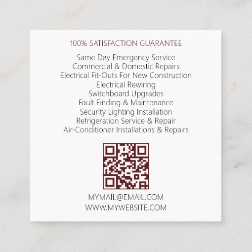 QR Code Modern Electrician Lighting Contractor Square Business Card ...